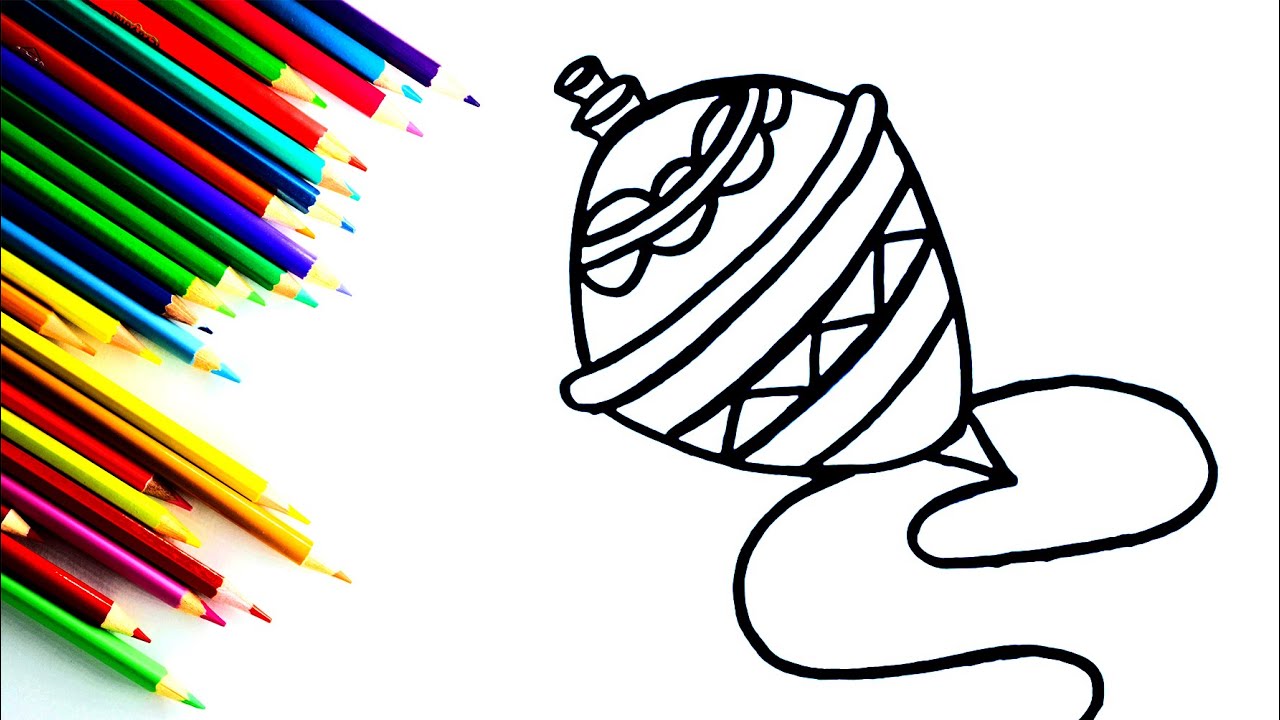 How to draw a spinning top | Easy spinning top drawing for kids and ...