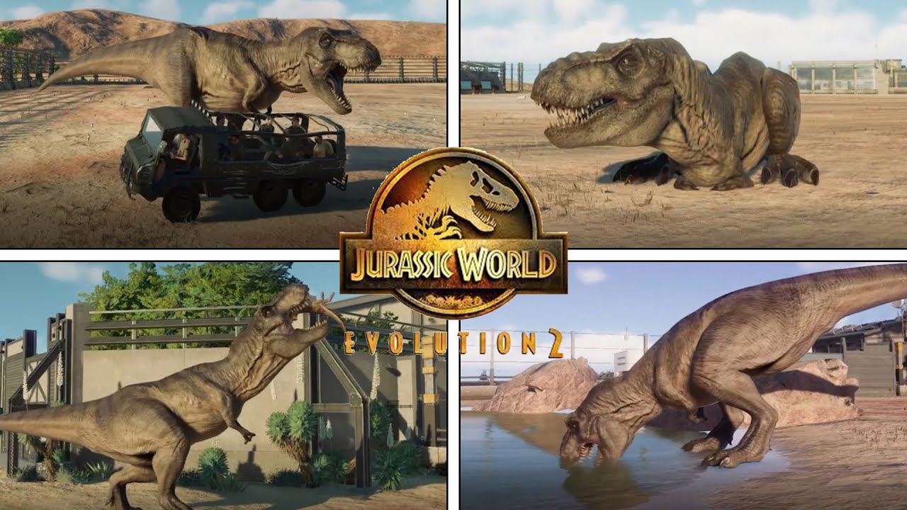 T-REX All Animations & Interactions 🦖 Jurassic World Evolution 2 - JWE2 ...