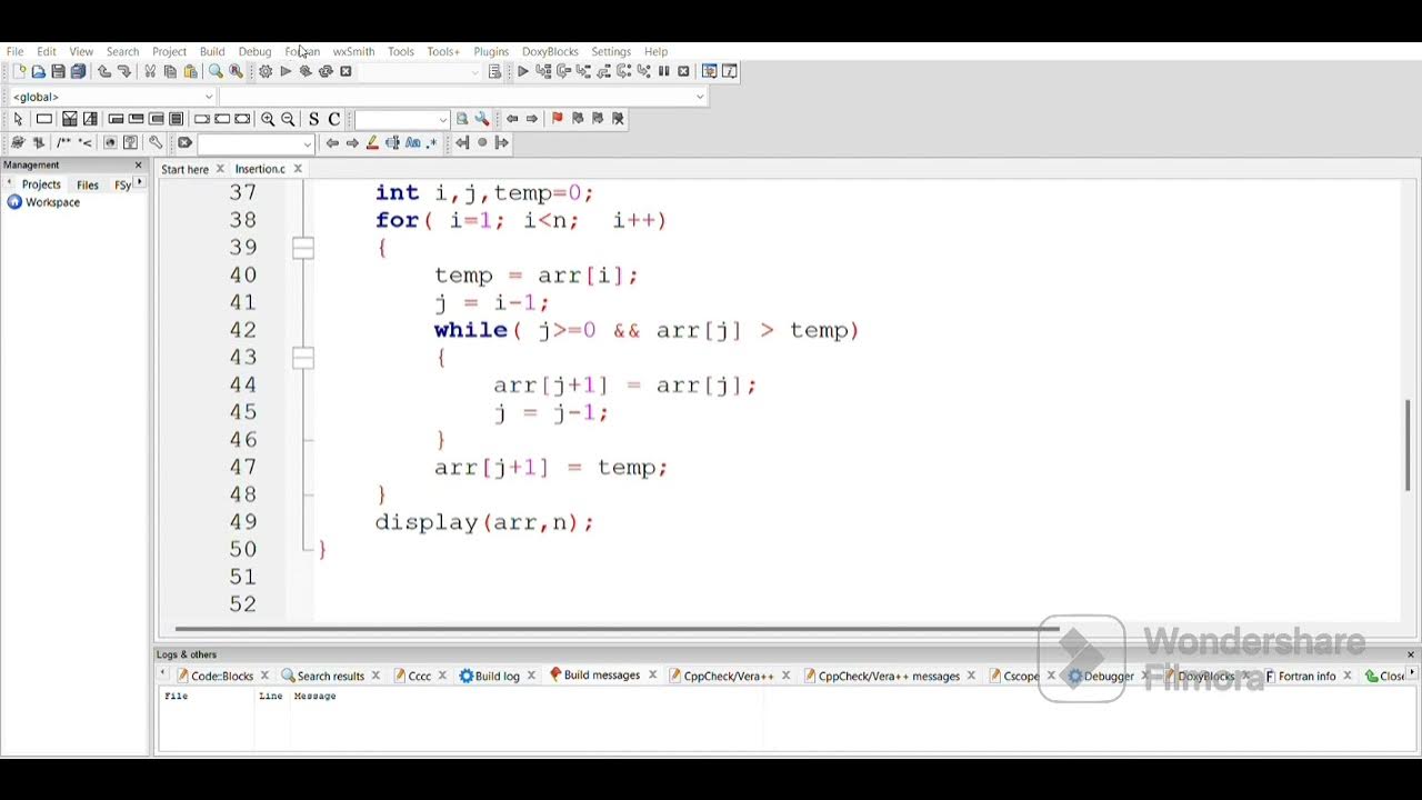 Insertion Sort Using C Programming Insertion Sort Youtube