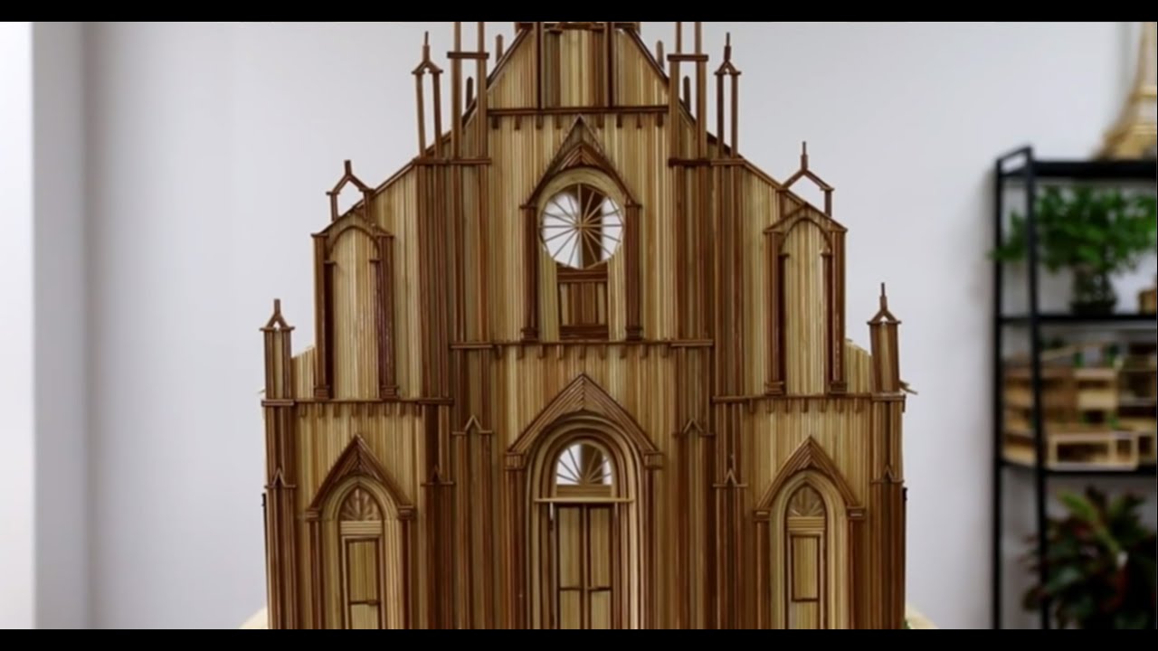 Wooden Art - How to make a Church made of bamboo sticks - YouTube