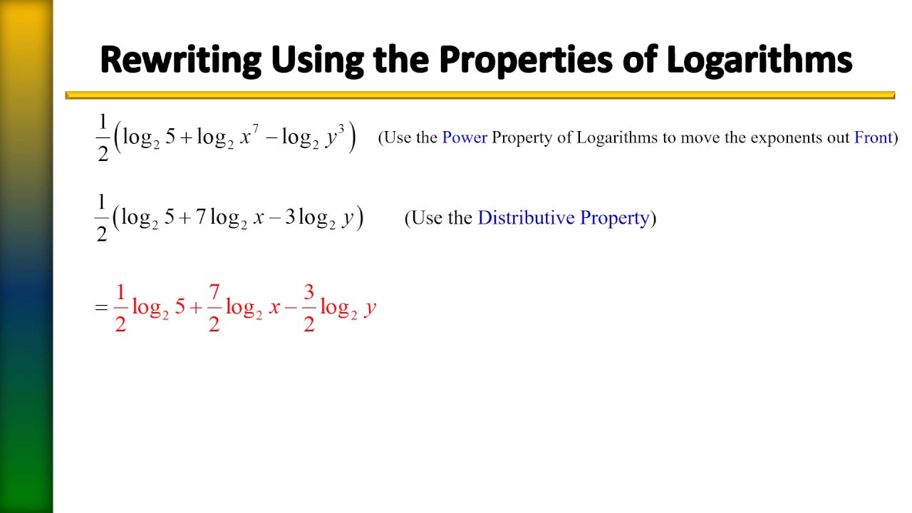 Re-writing Using the Properties of Logarithms #2 - YouTube