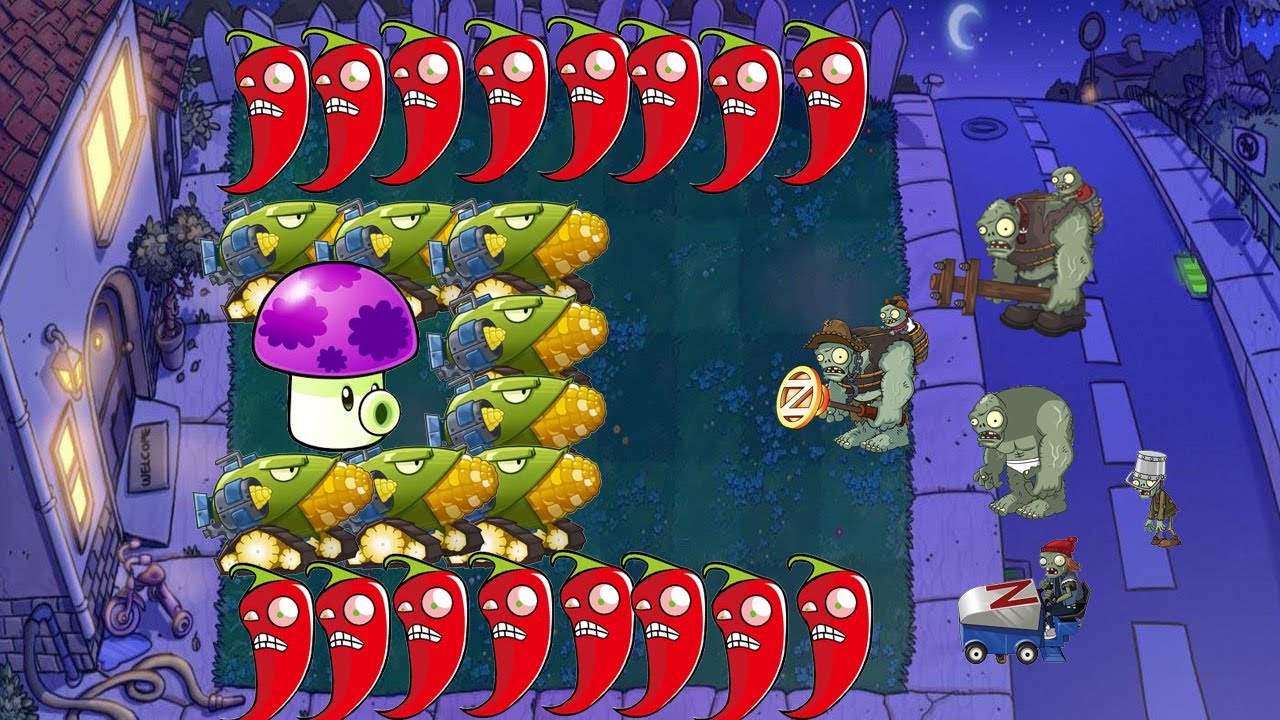 Plants vs Zombies. Puff Shroom vs Small Zombies Gargantuar, Yeti ...