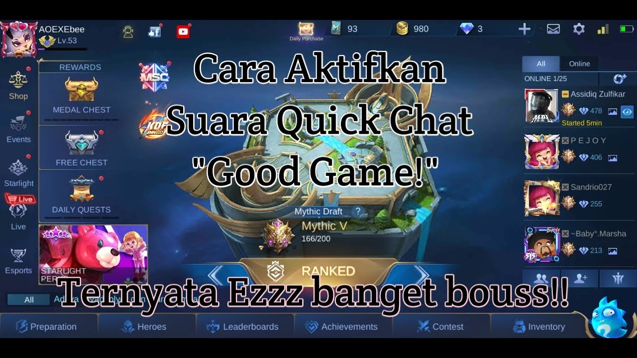 Cara Aktifkan Suara Quick Chat Mobile legends "Good game!" New Patch ...