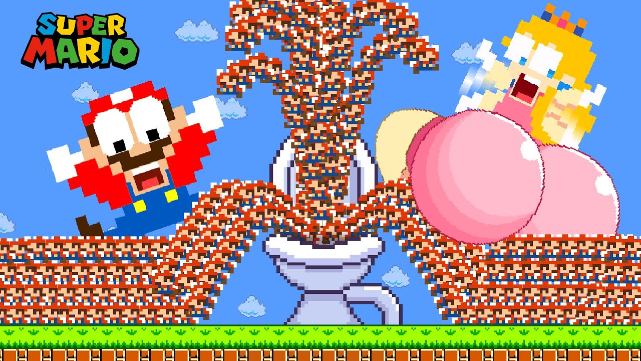 Super Mario Bros. but 999 Tiny Mario vs Peach Giant BUTT in Toilet ...