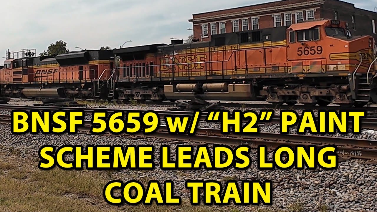 BNSF 5659 w/ "H2" Paint Scheme Leads a Long Coal Train Through Centralia, IL - YouTube