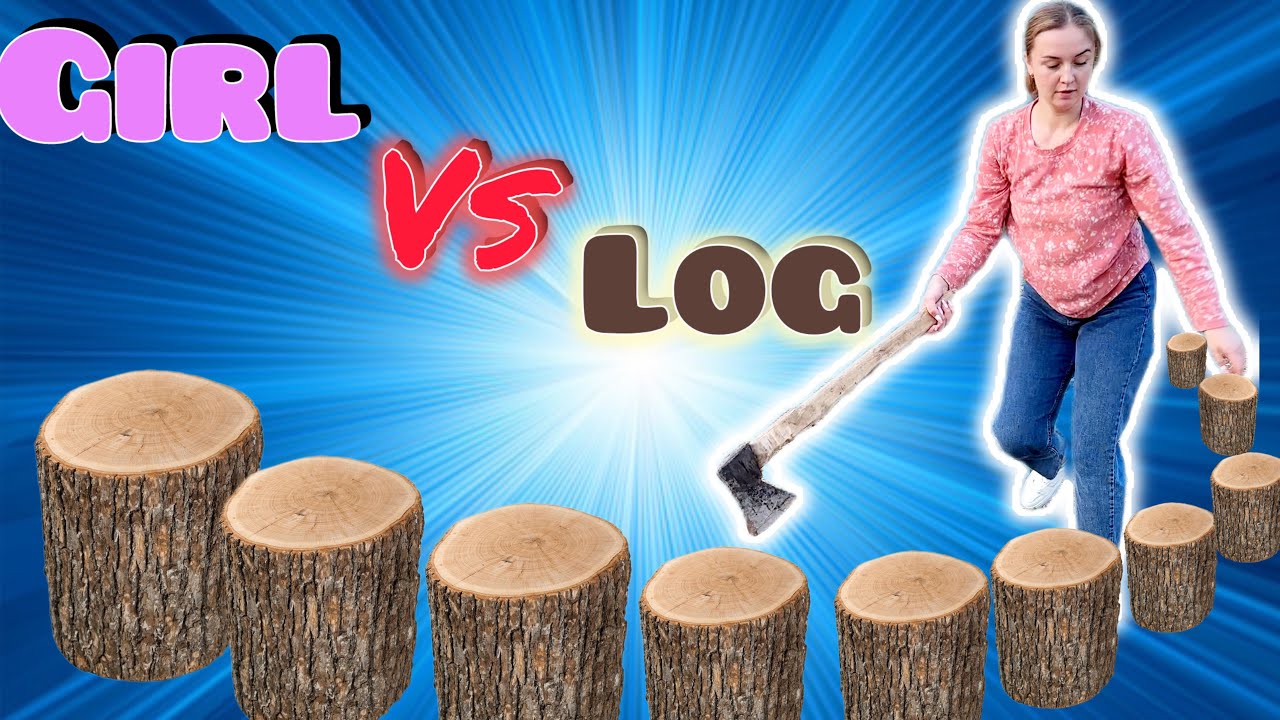 Girl and log. Splitting skills. Women work - YouTube