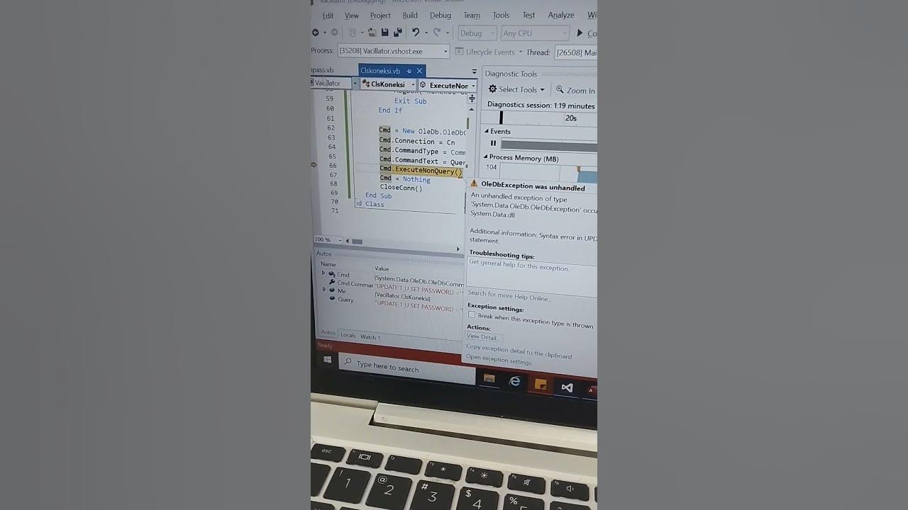 error an unhandled exception of type 'System.Data.OleDb.OleDbException' occurred in System.Data ...