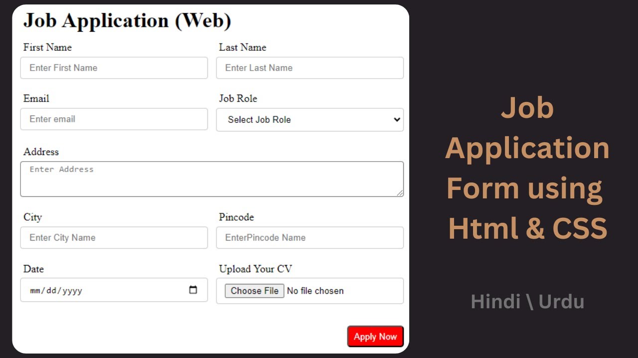 Job Application Form In Html And Css Html And Css Projects Youtube 0922