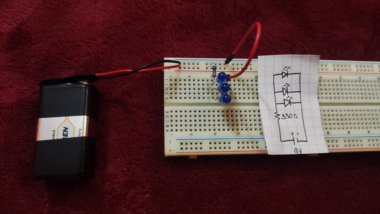 Cómo conectar/encender leds en paralelo en protoboard - YouTube