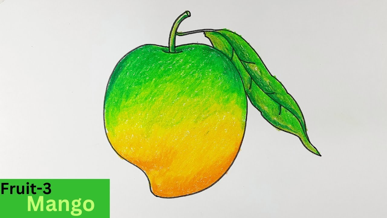 Mango painting/ How to draw mango/ easy mango painting/ fruit drawing ...