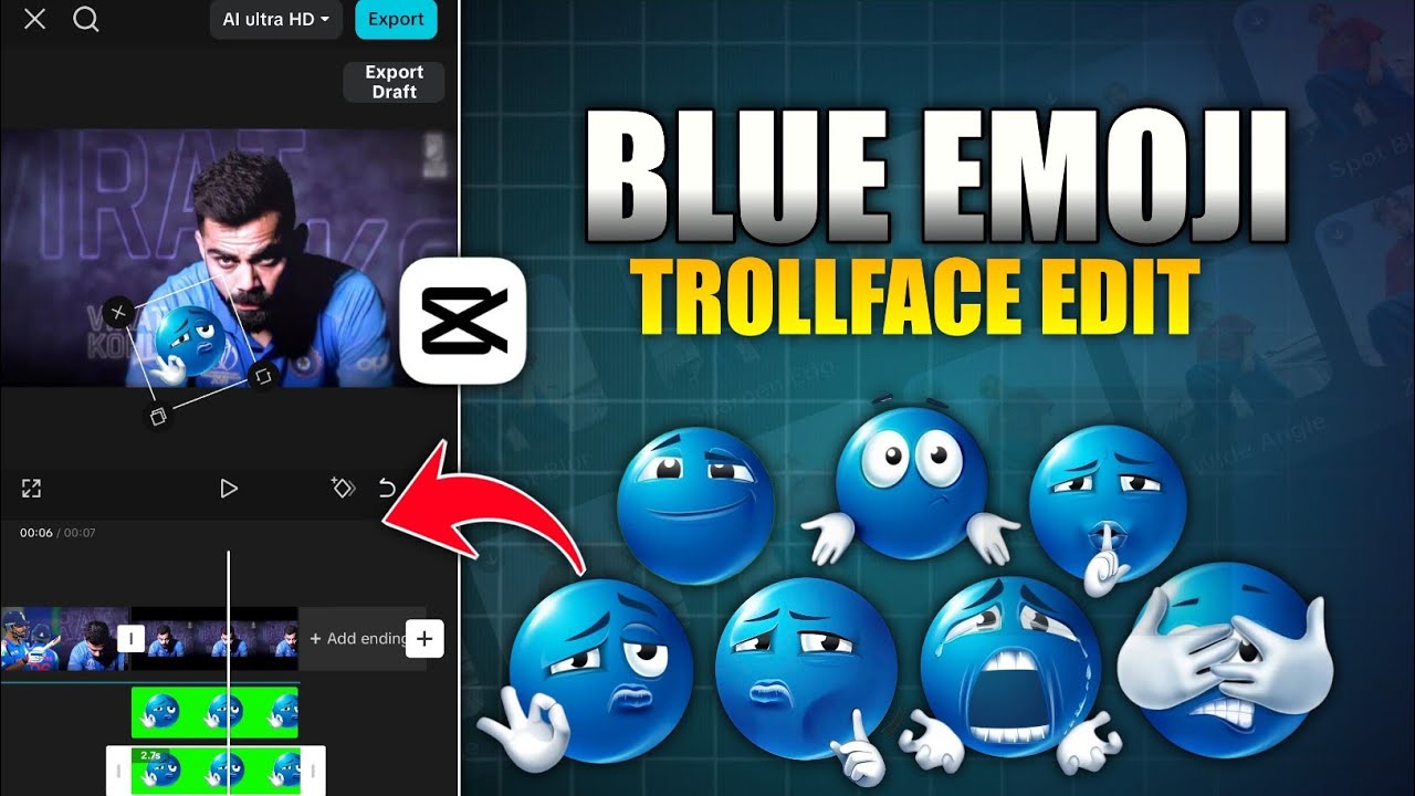 Trending Blue Emoji Trollface Edit In CapCut | CapCut Trollface Video ...