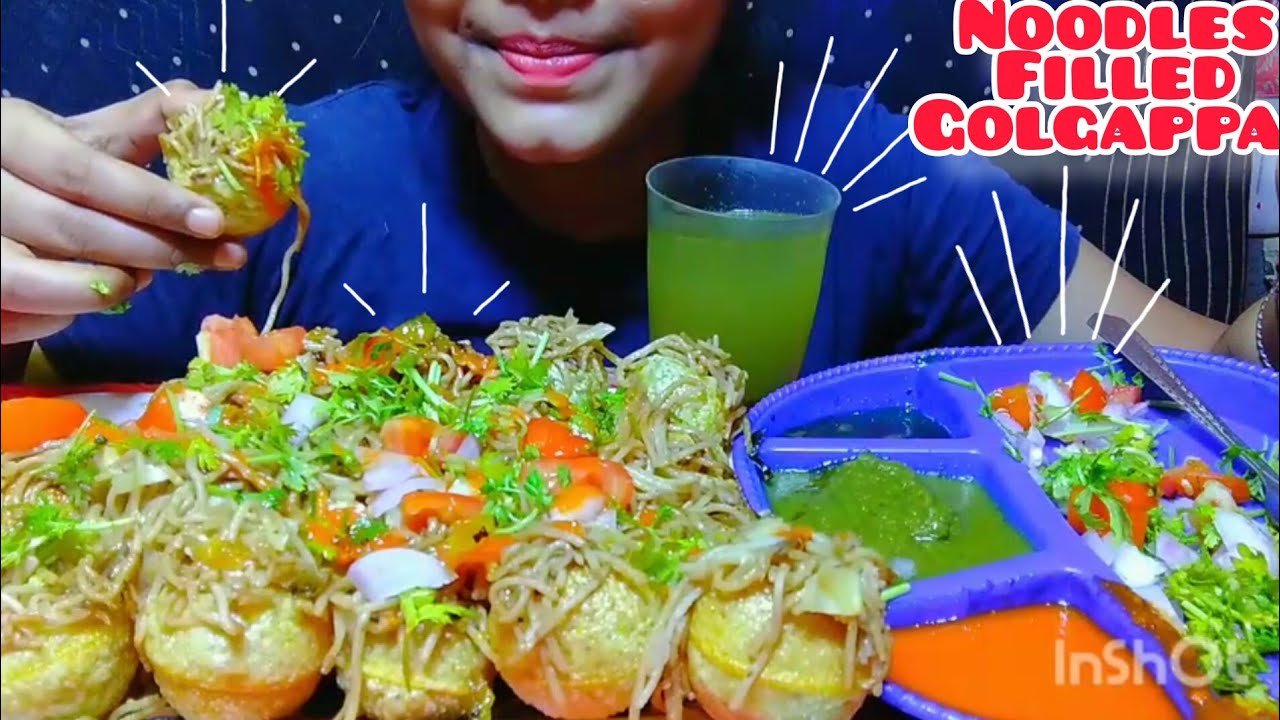 EATING:NOODLE FILLED GOLGAPPA EATING CHALLENGE😋CHAUMIN NOODLE STUFFED GOLGAPPA😋 EATING ASMR ...