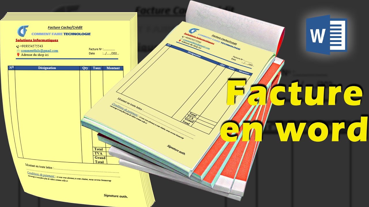 FACTURE en WORD || comment faire une FACTURE en word FACILE😍💯 - YouTube