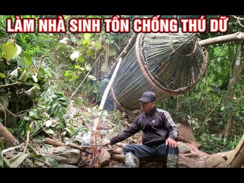 Building a Suspended Survival Hut Alone in the Wilderness Floating ...