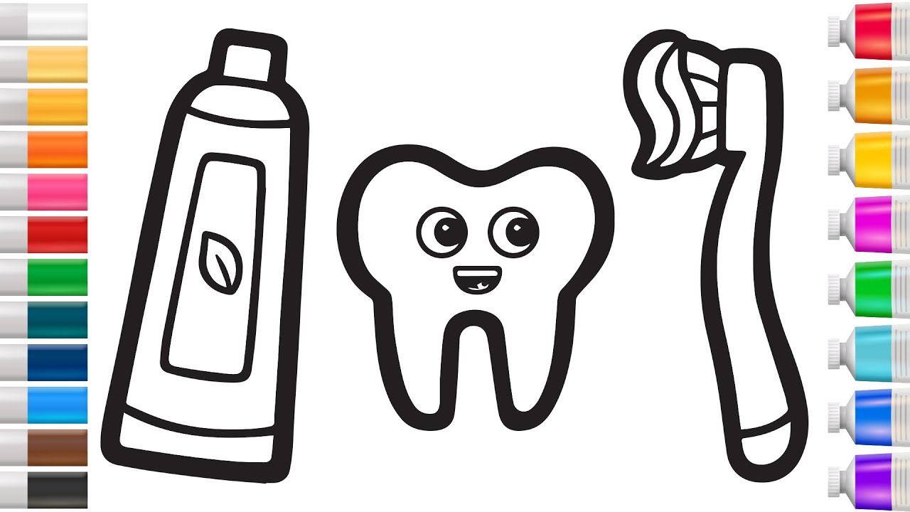 How to Draw Teeth, Toothbrush and Toothpaste - Coloring Teeth | Step by ...