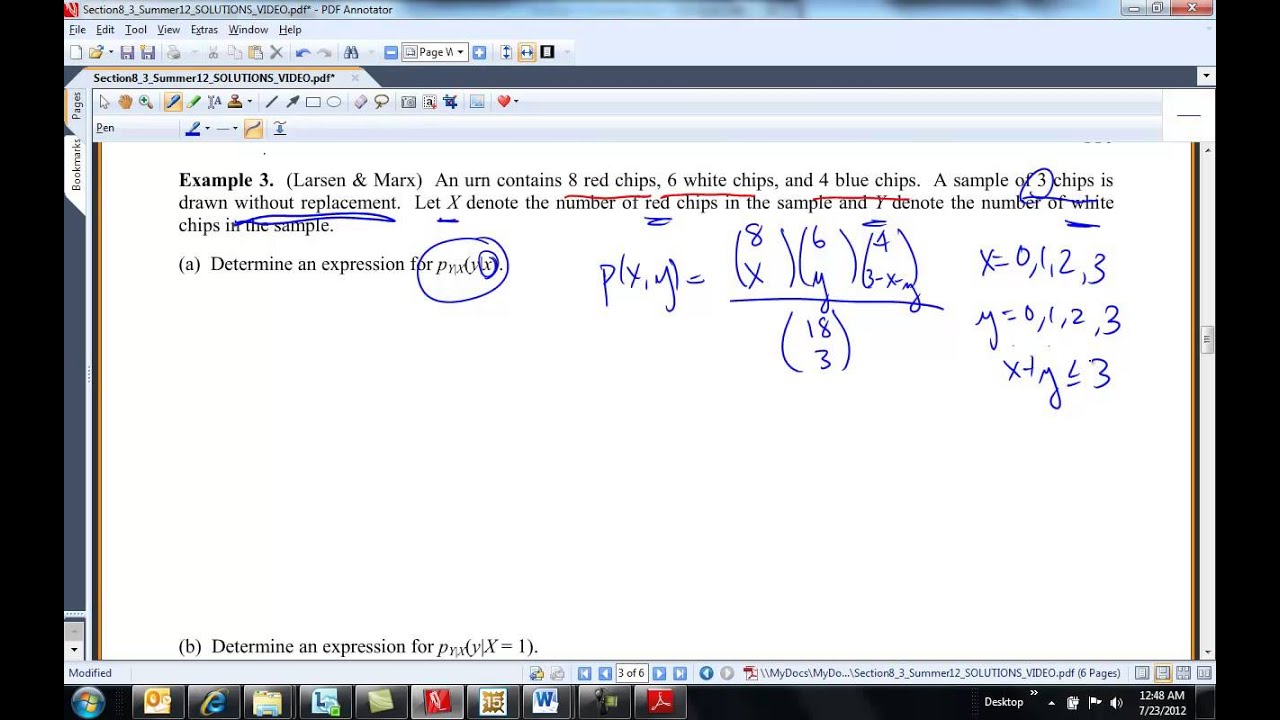 MA 381: Section 8.3: Discrete Conditional Distribution Example - YouTube