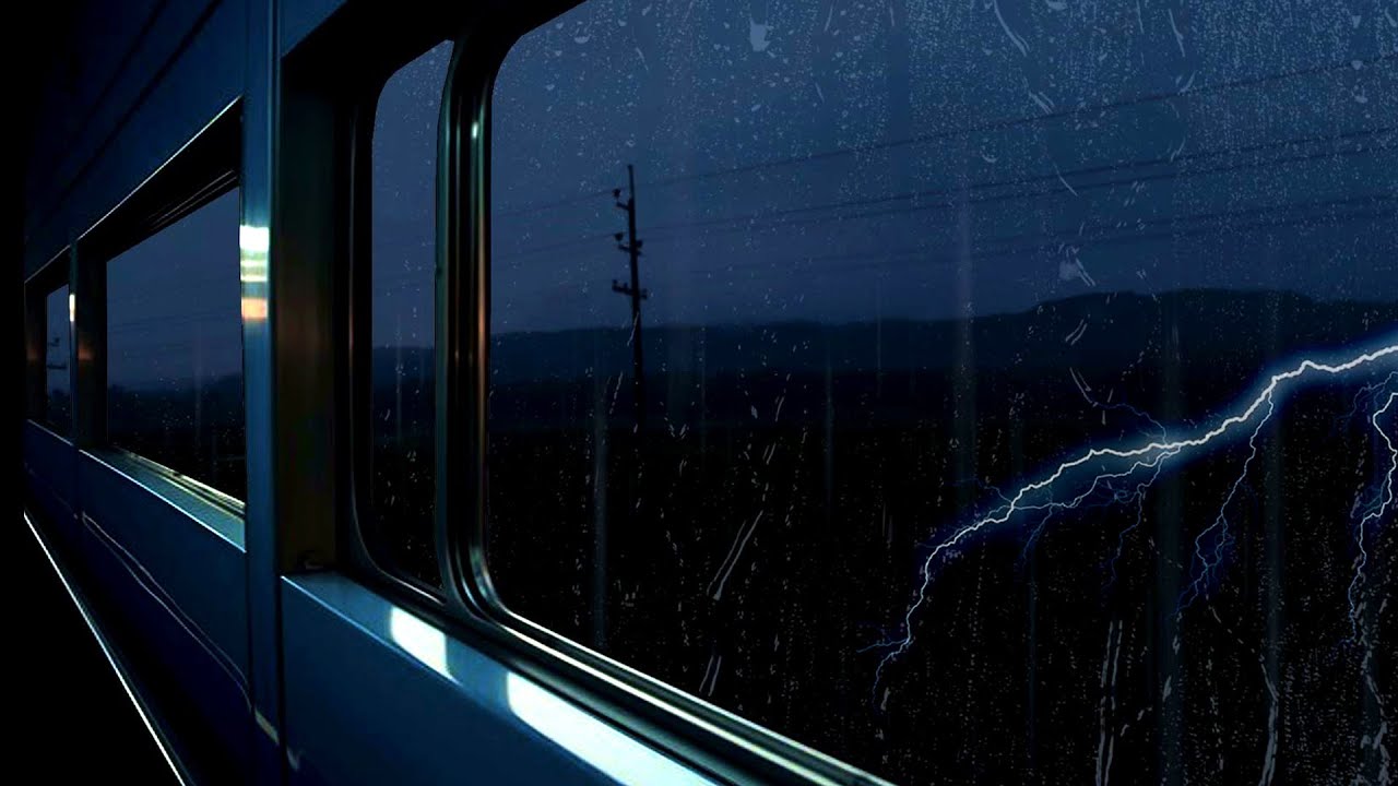 🔴Train Ambience Sounds with Rain and Thunder at Night Sleep, Relax ...