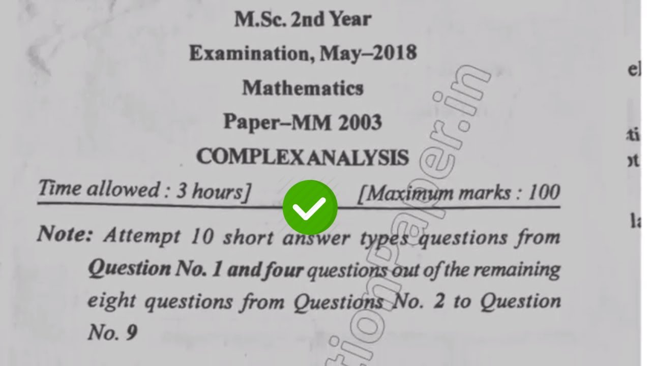 [2018] Mdu DDE MSc Mathematics 2nd Year Complex Analysis Question Paper ...