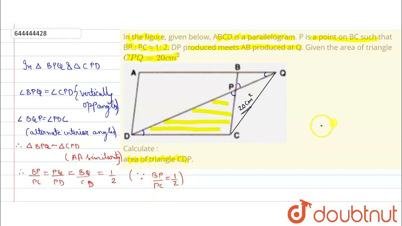 In the figure, given below, ABCD is a parallelogram. P is a point on BC such that BP : PC = 1: 2 ...