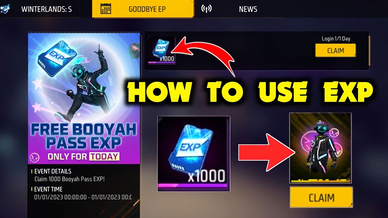 HOW TO USE BOOYAH PASS EXP | FREE 1000 EXP ? | Free Fire New Event | ff ...