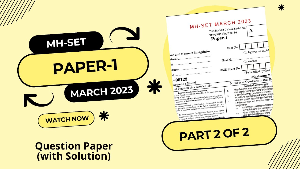 MH-SET (Paper-1) March 2023 QP (with Solution) Part 2 of 2 | Detailed ...