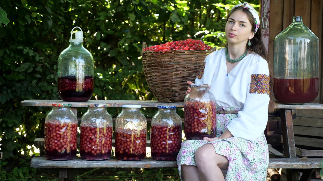 A lot of work in village! Ukrainian woman is making traditional cherry ...