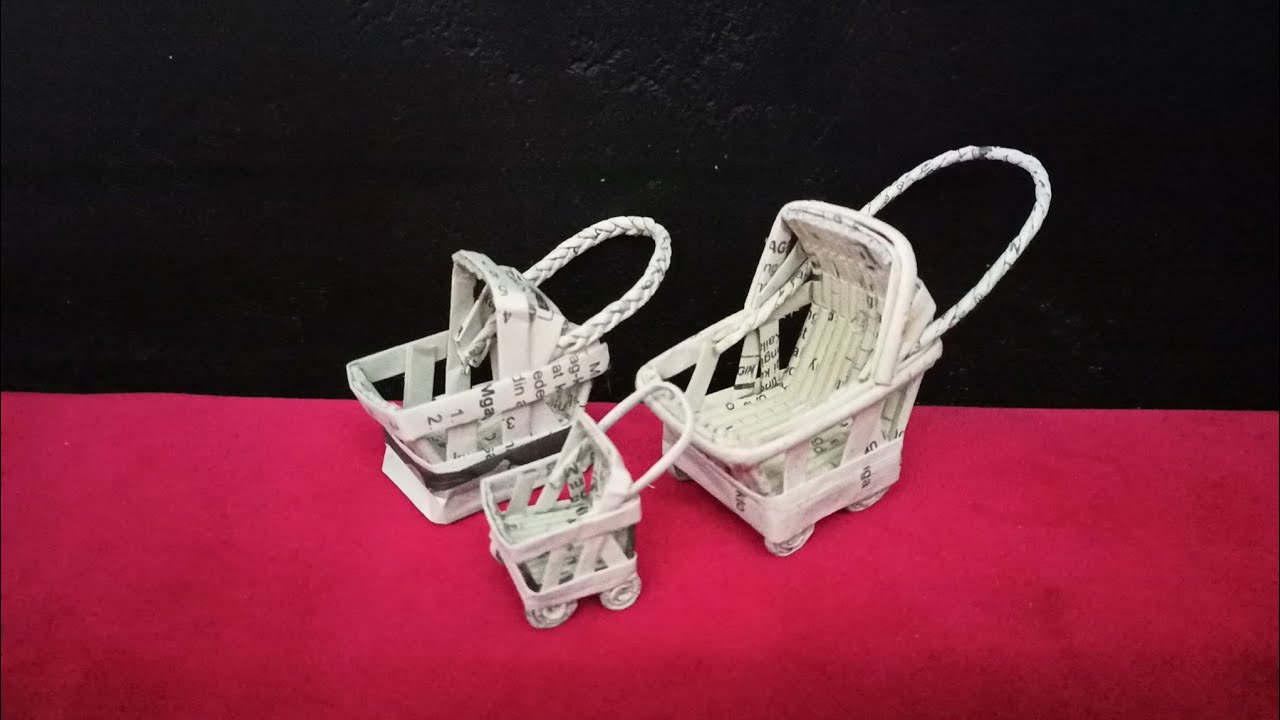 Home made baby stroller with news paper || miniature baby stroller ...