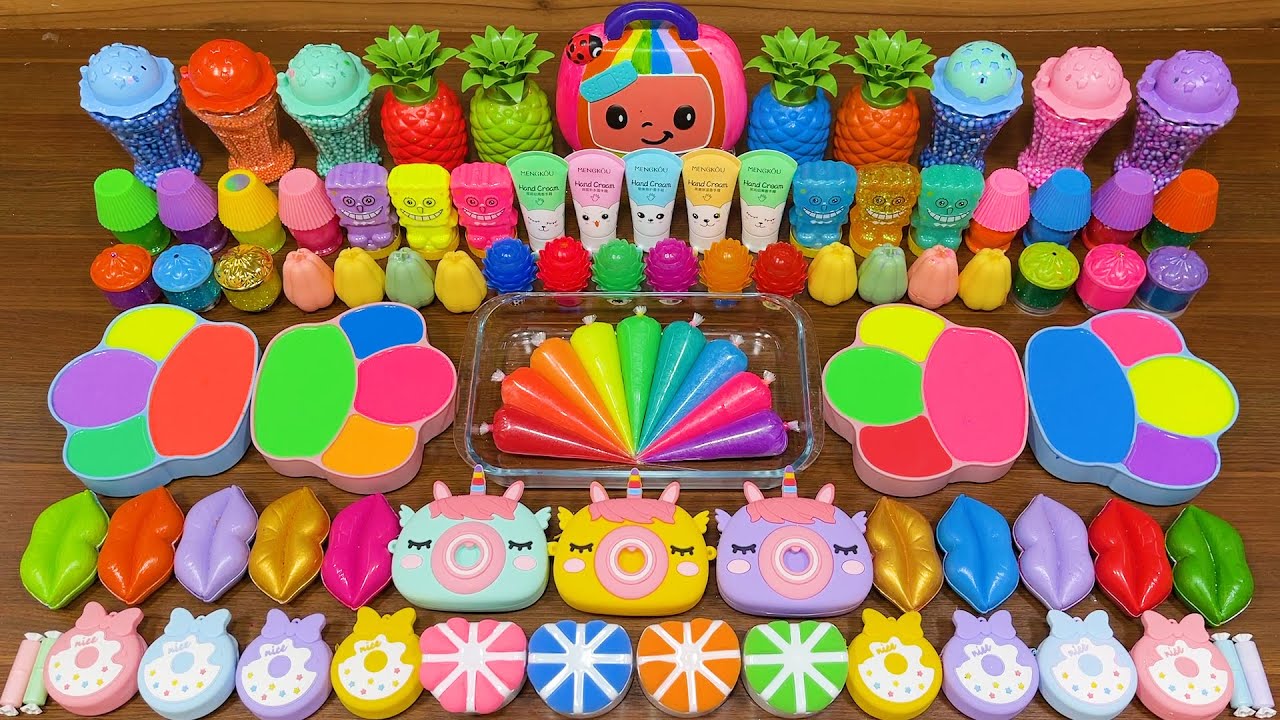 RAINBOW SLIME !!! Mixing random into CLEAR slime!!!Satisfying Slime ...