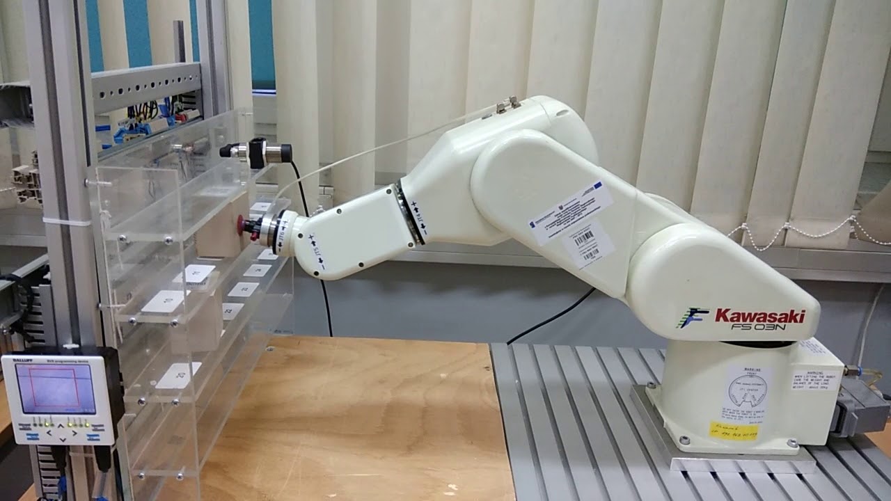 Kawasaki Robot + Balluff BVS Vision System: QR code magazine - YouTube