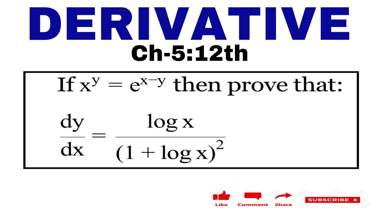 If x^y=e^x-y prove that dy/dx=logx/(1+logx)^2 Derivative HOTs Maths by ...