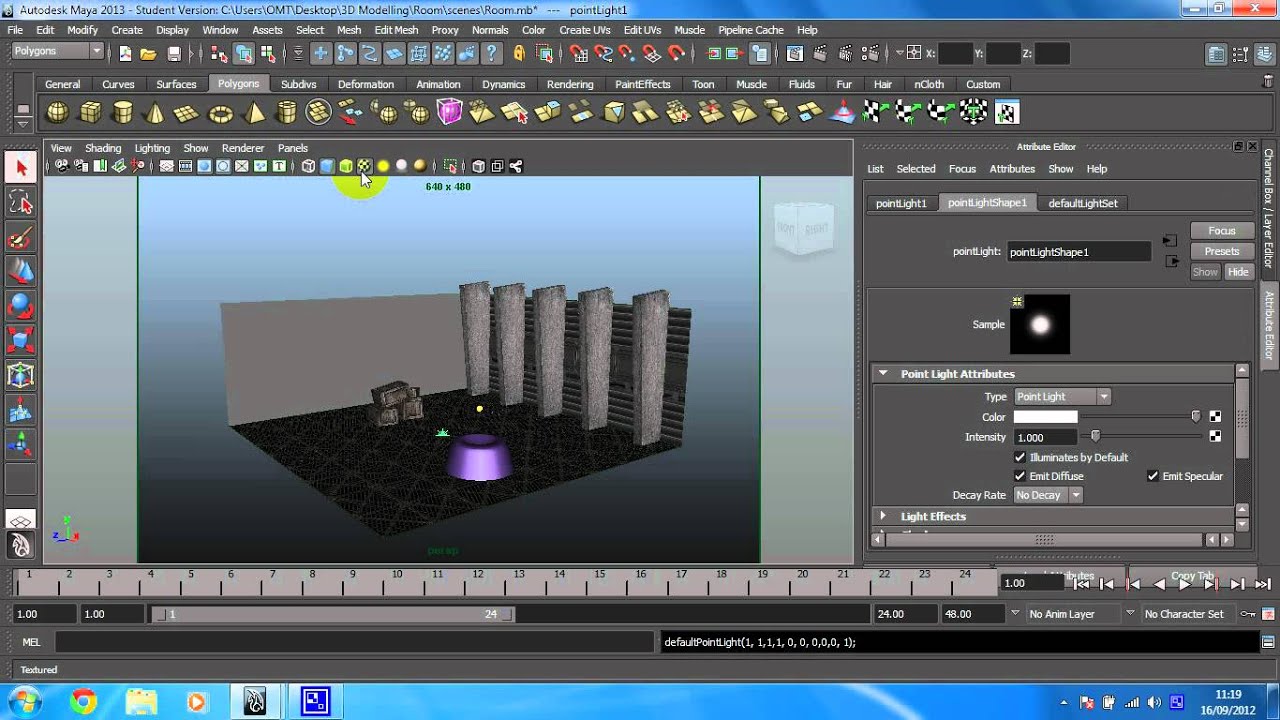 Learn Maya 2015: The basics - 22 -- Adding a point light to the scene ...