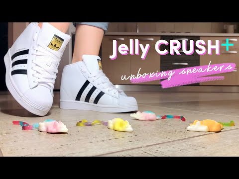 Unboxing & Crushing Food with Adidas Sneakers: Pea vs. Jellies! Oddly Satisfying! ASMR