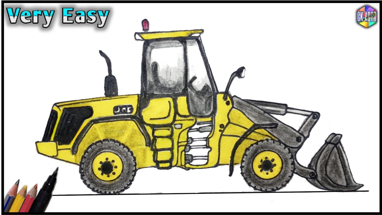 How to draw Jcb Loader machine | Jcb drawing step by step | ck arts ...
