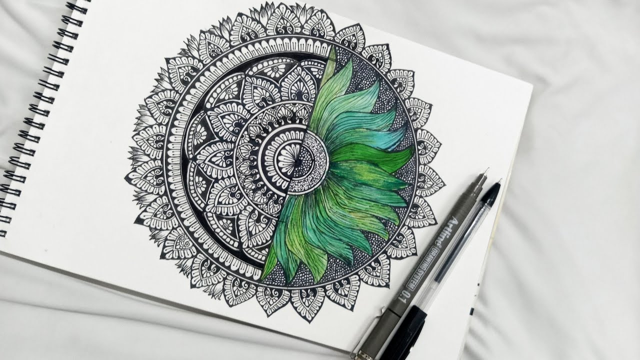 How to Draw Mandala for Beginners step by step Tutorial 🤍💚🖤 | Lotus ...
