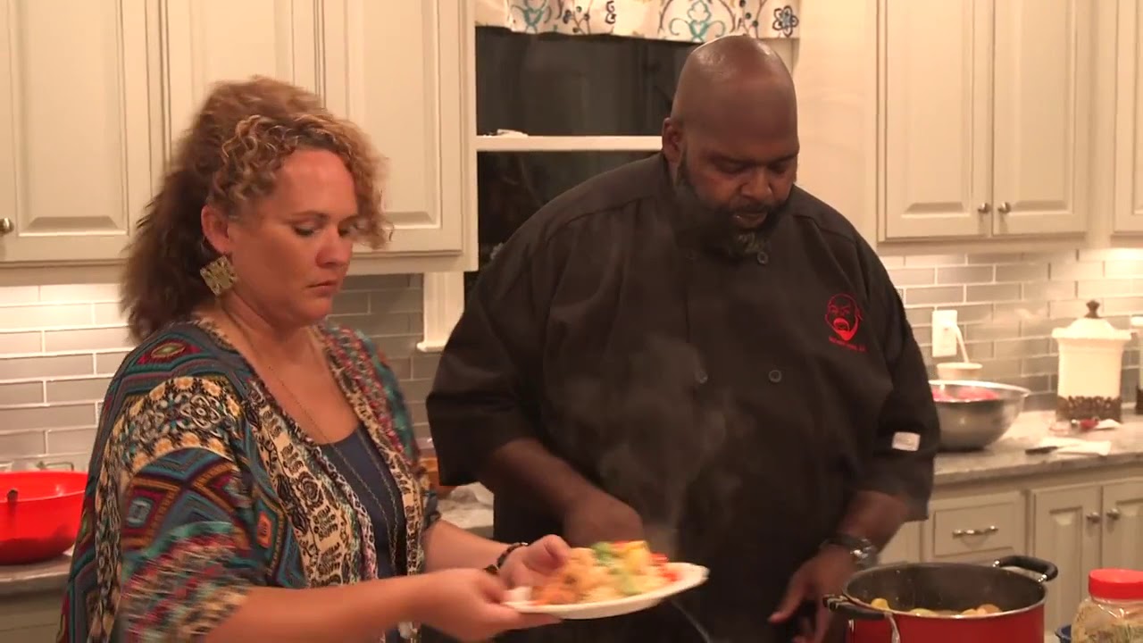 Big Daddy Bomb BBQ Sauce cooking pork chops & shrimp on Alabaster ...