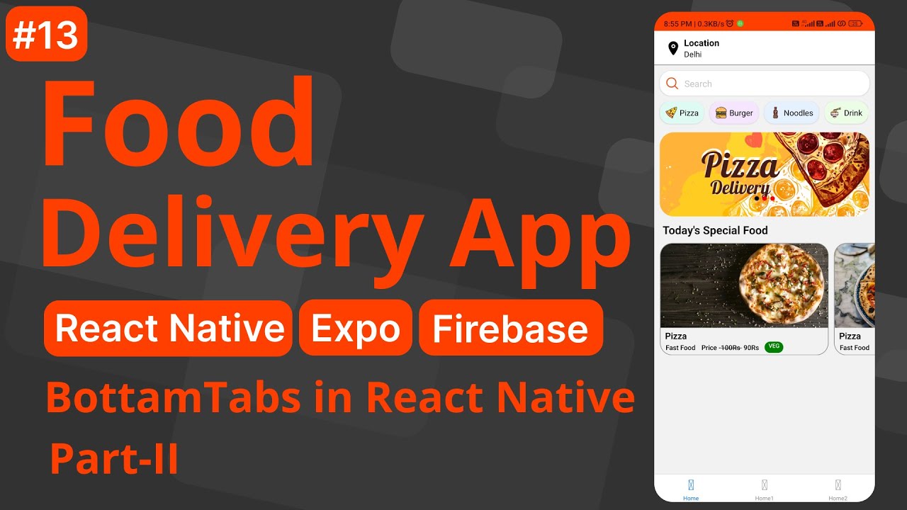 BottamTab in React Native | Expo | Food Delivery App using React Native ...