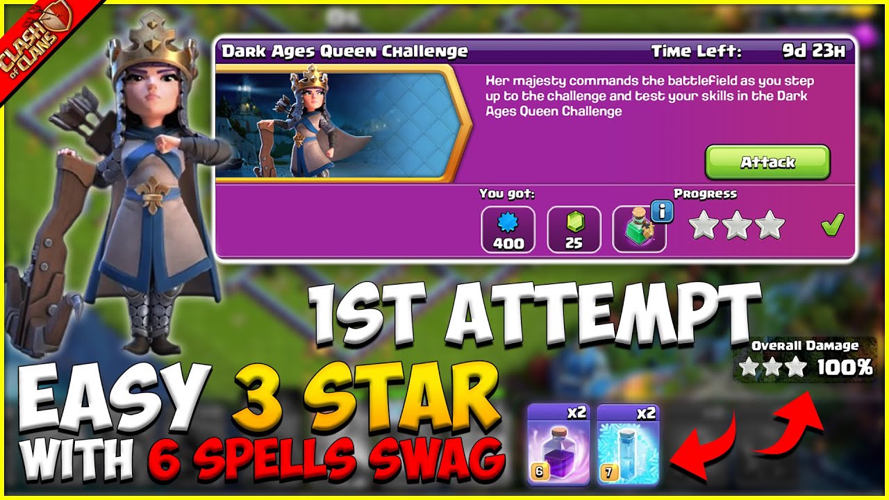 How To 3 Star Dark Ages Queen Challenge Easily With Swag😎🔥 In Clash Of ...