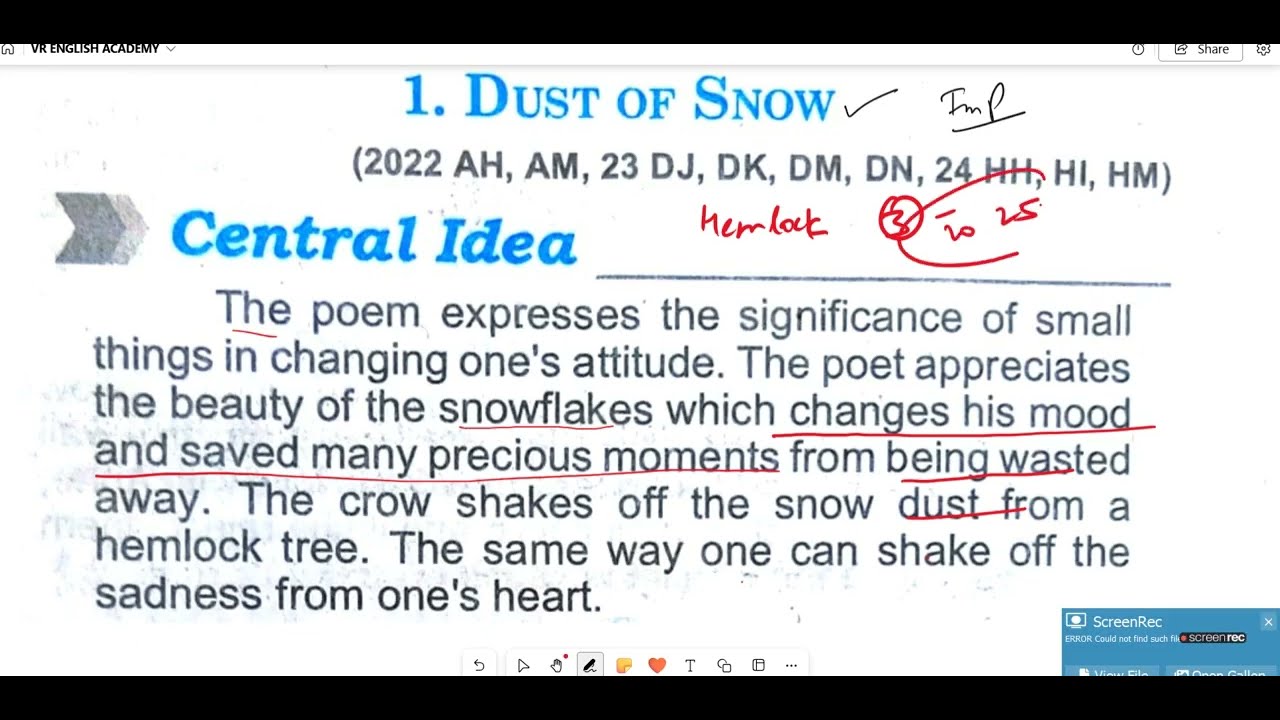 Dust of Snow | class 10 central idea of Dust of snow | Dust of snow ...