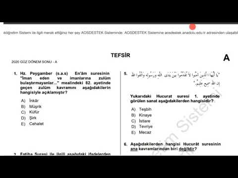AÖF TEFSİR FİNAL ÇIKMIŞ SORULAR (Dikkat sınavda çıkabilir.....!!)