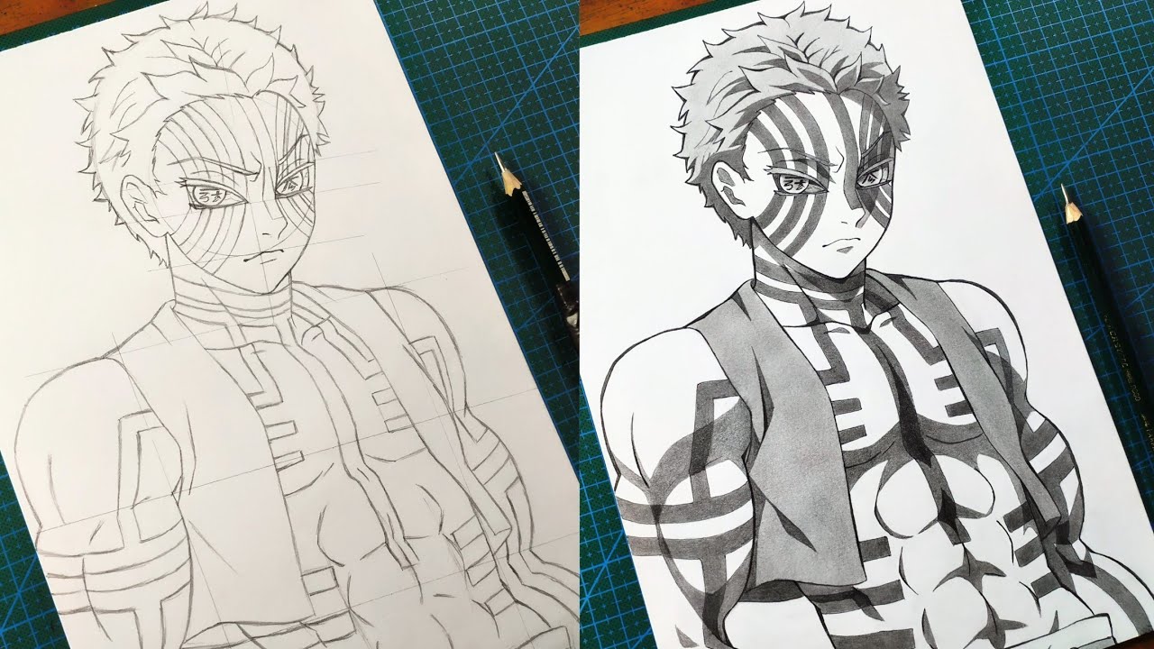 Cara Menggambar "Akaza" [Kimetsu no Yaiba] | How to Draw Akaza - Step ...