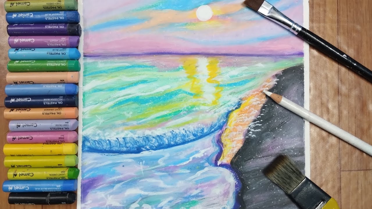 Oil pastels ||Simple Sea beach Scenery || - YouTube