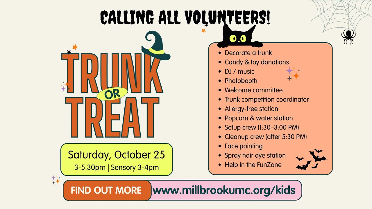 Millbrook UMC Trunk or Treat 2025 - Volunteers are Needed! - YouTube