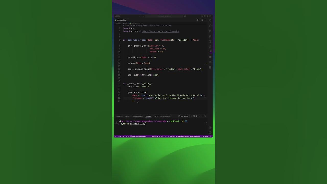 Build A Simple Python QR Code Generator CLI App | #shorts - YouTube