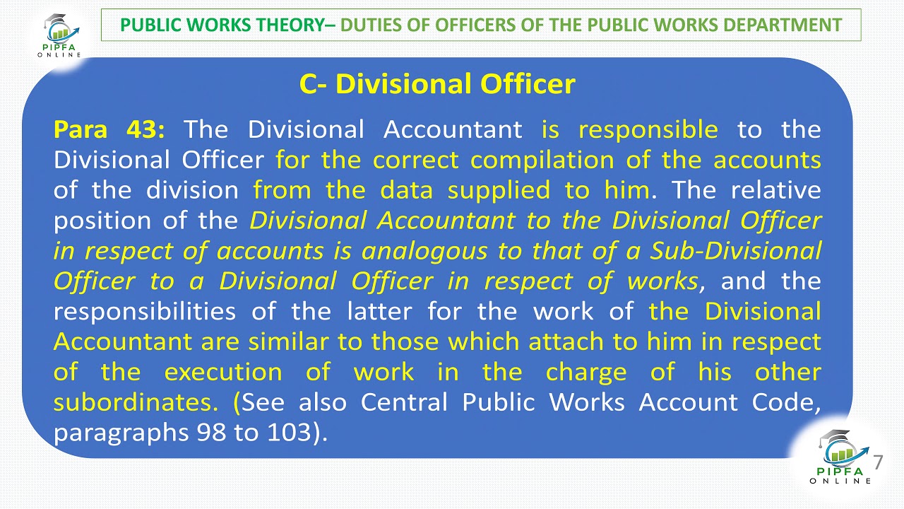 Duties of Divisional Officer CPWD Central Public Works Department Code ...