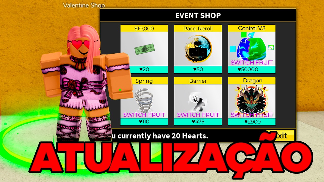 NOVA ATUALIZAÇÃO NO BLOX FRUITS DE VALENTINE DAY E CONTROL REWORK ...