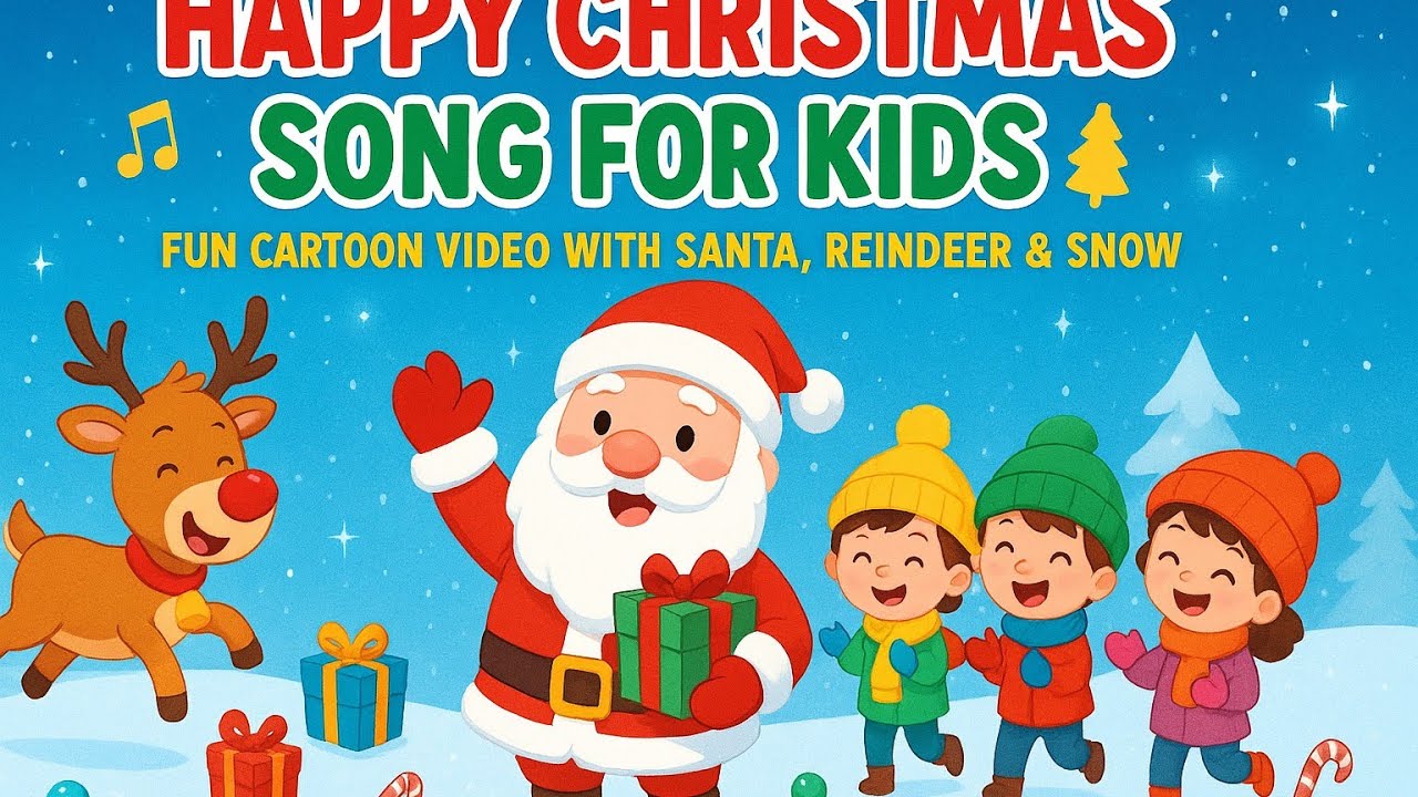 Happy Christmas Song for Kids | Fun Cartoon Video with Santa, Reindeer ...