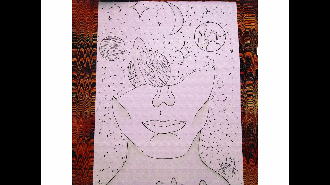 How to draw a half face with planets - YouTube