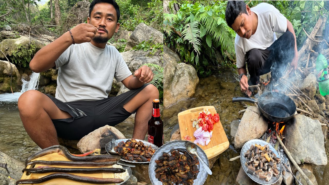 Eel fish cooking 🥘 & eating || anaconda maxa pakaudae #nature #cooking ...