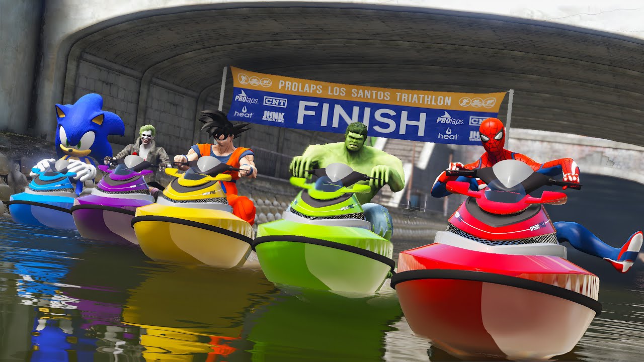 Sonic vs Hulk vs Spider-Man 💥 CRAZY Jet Ski Race! - YouTube