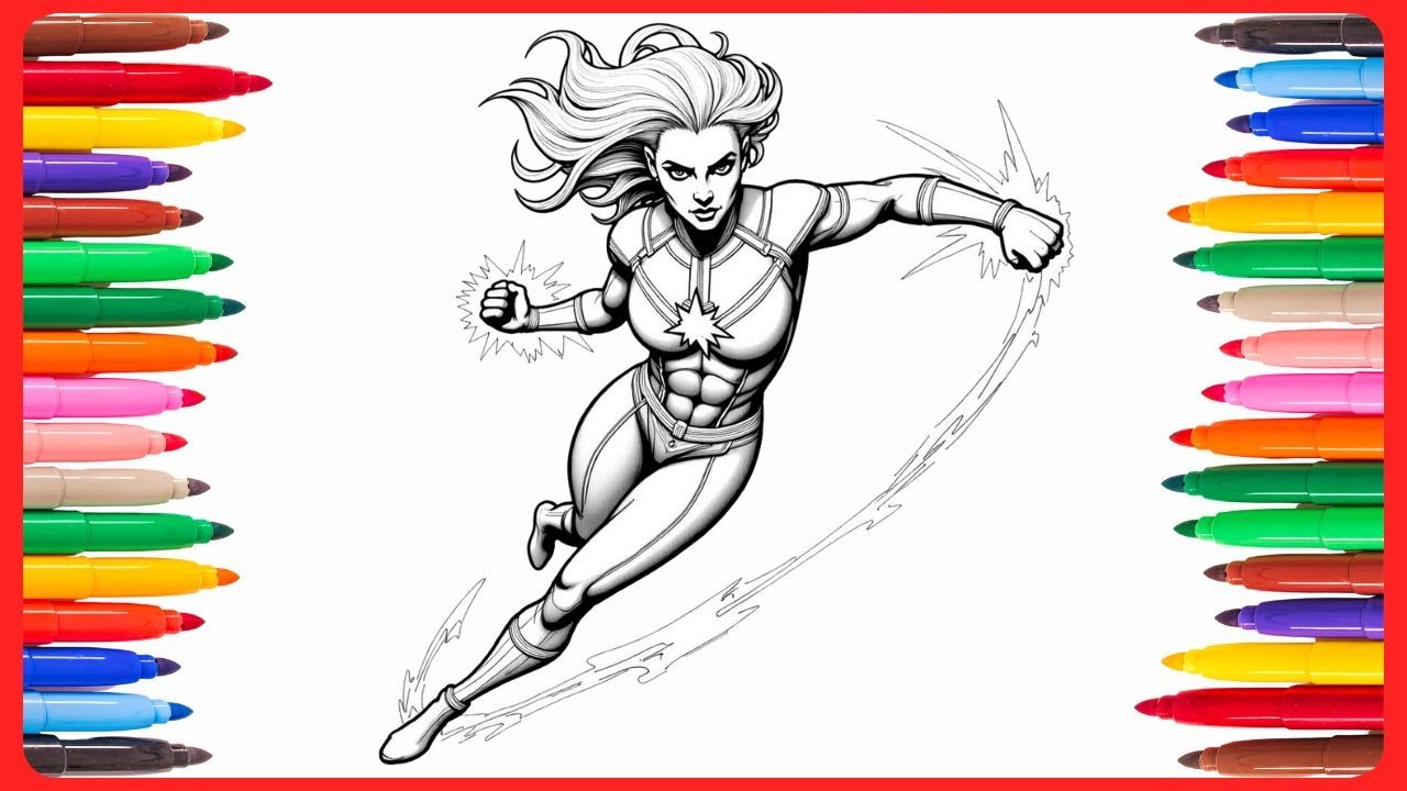 Coloriage Captain Marvel | Dessin de Super-Héroïne en Action dans l ...
